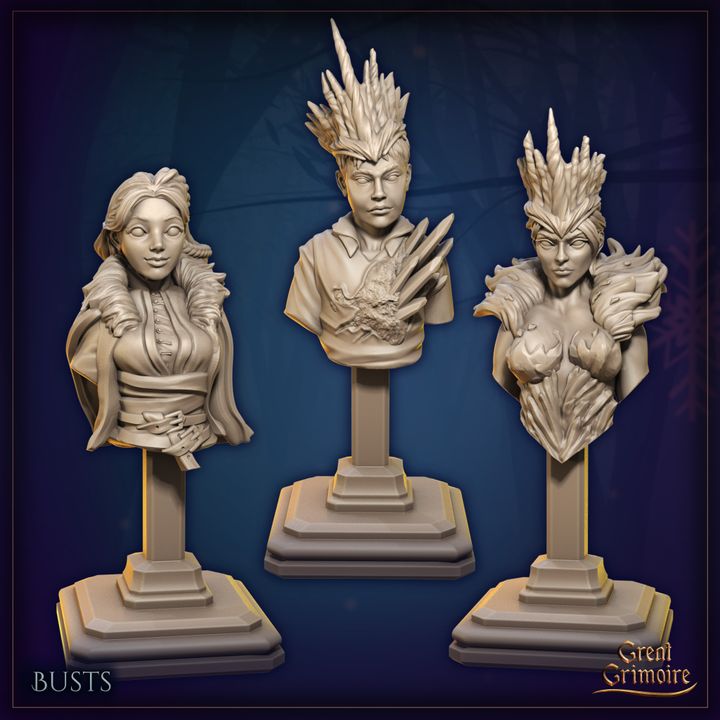 3D Printable Bust of Cayver, Elindra and Sylvara by Great Grimoire