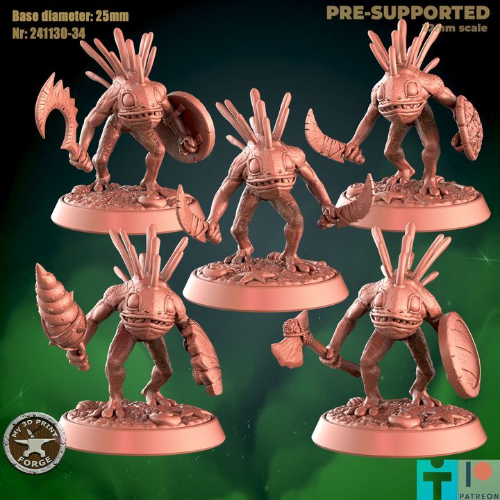 3D Printable Murlocs with Weapons 5 Pack by My3DPrintForge