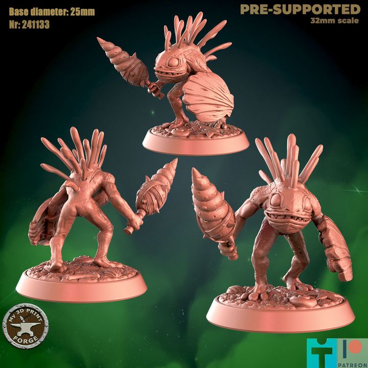 3D Printable Murlocs with Weapons 5 Pack by My3DPrintForge