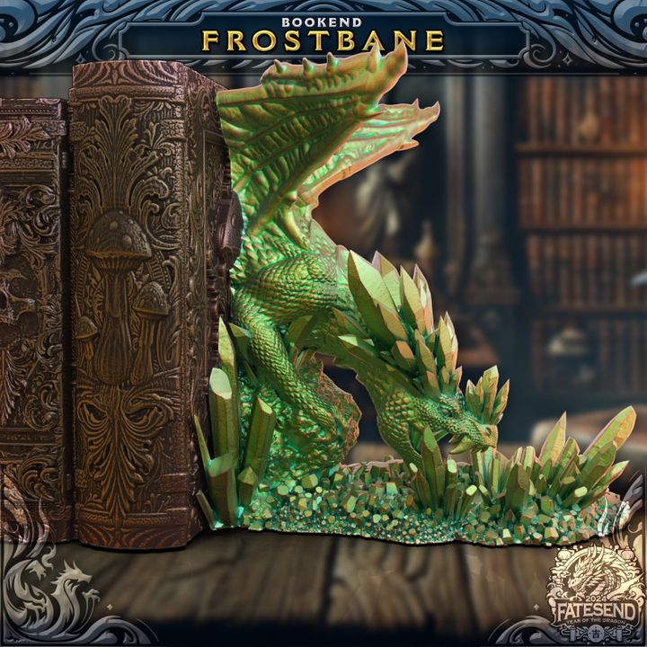 3D Printable Frostbane the Ice Dragon Bookend - SUPPORT FREE! by FatesEnd