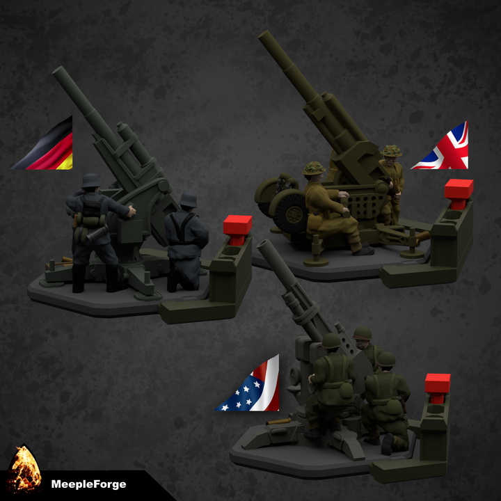 3D Printable WW2 AA Guns with Crew 15mm Scale British German American ...