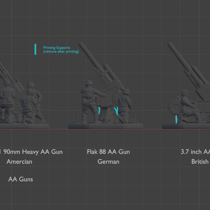 3D Printable WW2 AA Guns with Crew 15mm Scale British German American ...