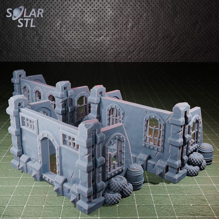 3D Printable three Ork fortress terrain walls by SolarSTL