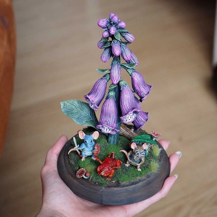 3D Printable Diorama giant foxgloves and tiny elements by La Louve 3D