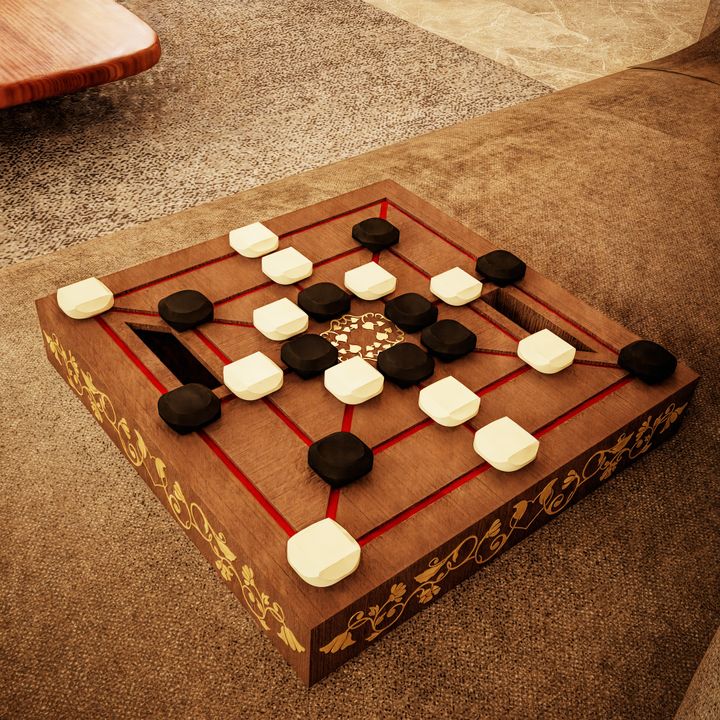 3D Printable Morabaraba (Twelve Man's Morris) Board Game by Lazy Bear