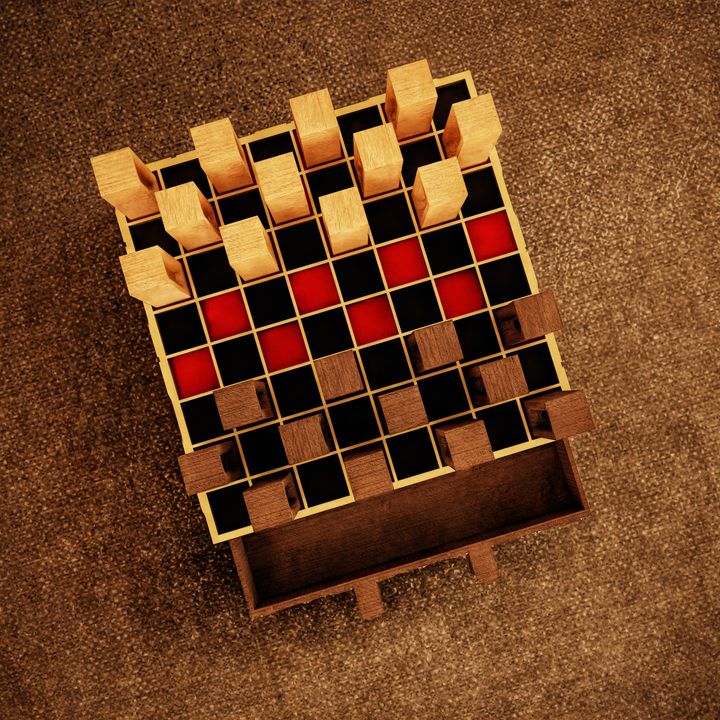 3D Printable Portable Checkers - 10 cm - Board Game by Lazy Bear