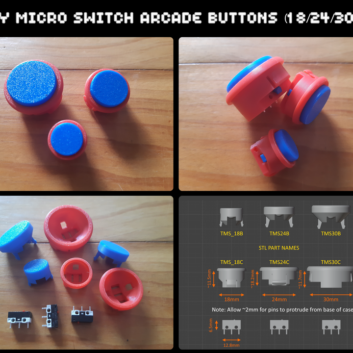 3D Printable Arcade Buttons (18/24/30mm) with Tiny Micro Switches by ...