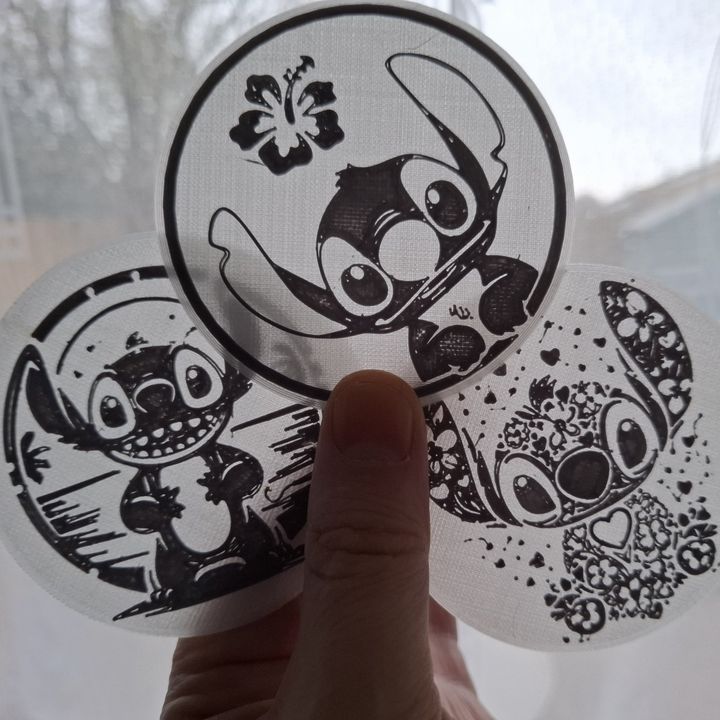 3D Printable Stitch Fan Art Coasters / small round signs by Printer Fun UK
