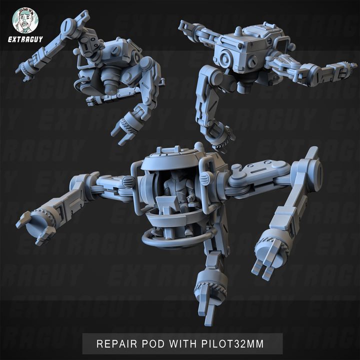 3D Printable Repair Crew 10mm Plus 32mm Detailed Repair Pod by Extra Guy