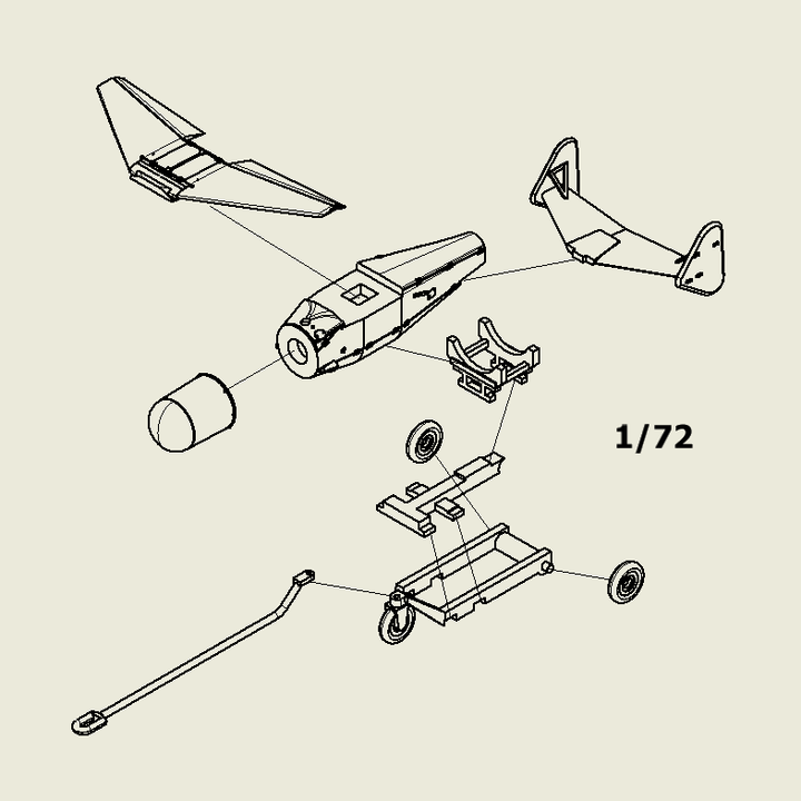 3D Printable ASM-N-2 Bat Radar Guided Glide Bomb 1/72 by Zsombor Berces