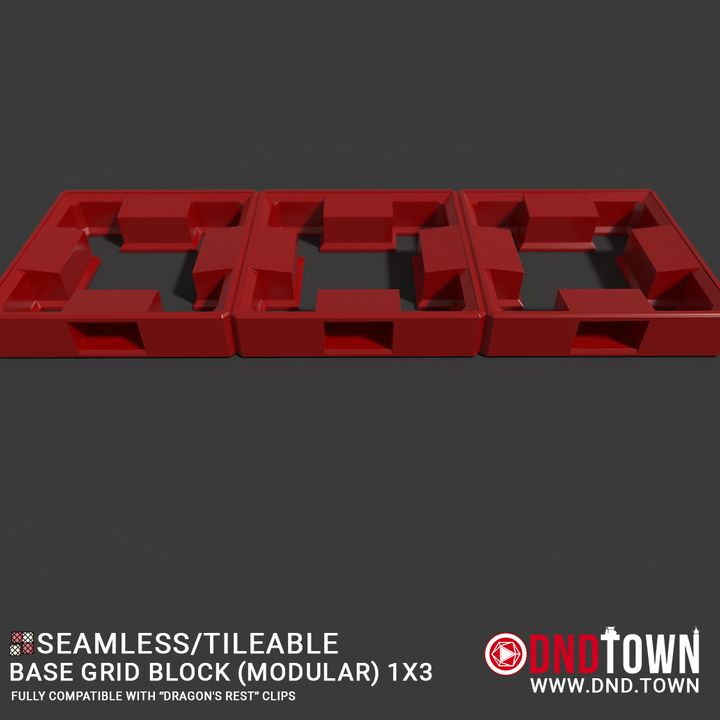 3D Printable Base Grid Block 1x3 (Low Profile) - 3D Modular Dungeon ...