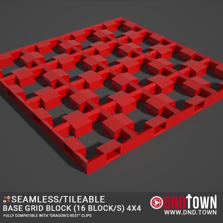 3D Printable Base Grid - Center 4x4 (12 Block/s) - (Low Profile - 38mm ...