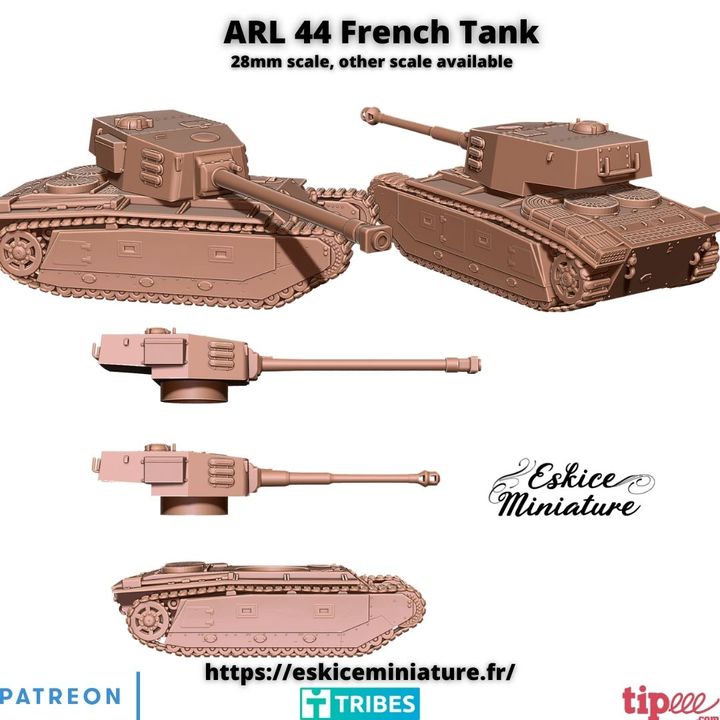 3D Printable ARL44 French tank - 28mm by Eskice Miniature - Aron