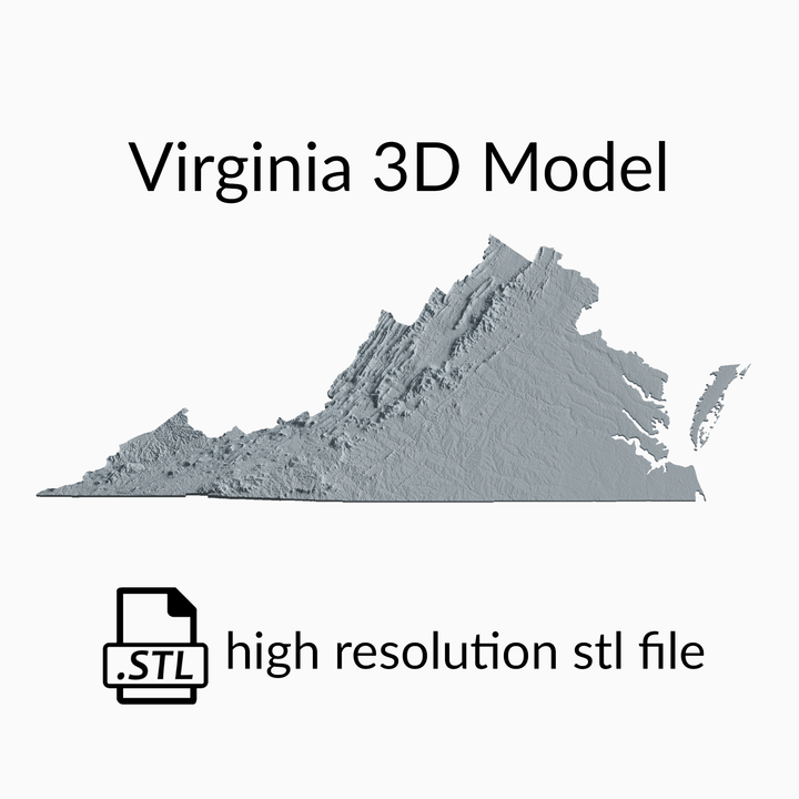 3D Printable USA State of Virginia Topographic Map - 3D Terrain Elevation - Relief Map ...