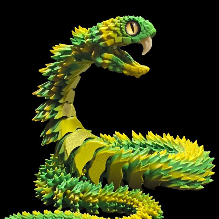 3D Printable Bush Viper - Glass Eyed Articulated Dragon Snake by RAKI-BOX