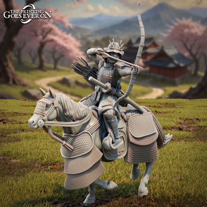 3D Printable Jade Empire Samurai - Mounted - Bow A - Presupported by ...