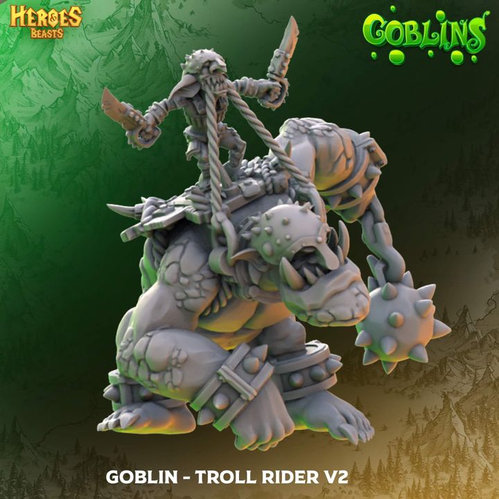 3D Printable goblin - troll rider v2 by Heroes and Beasts