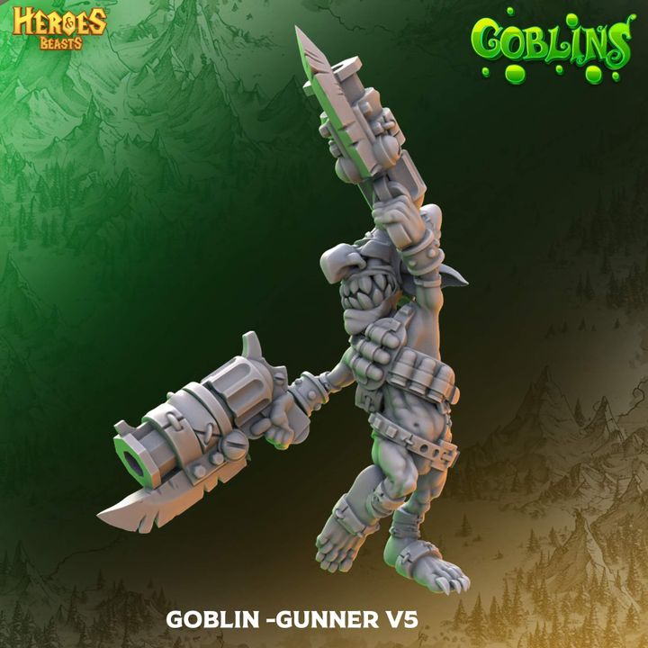 3D Printable goblin gunner v5 by Heroes and Beasts