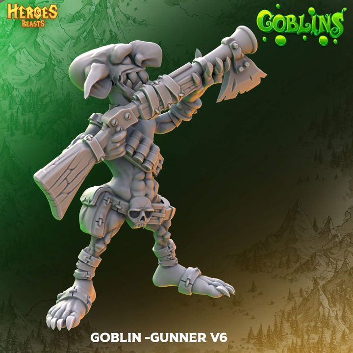 3D Printable goblin gunner v6 by Heroes and Beasts
