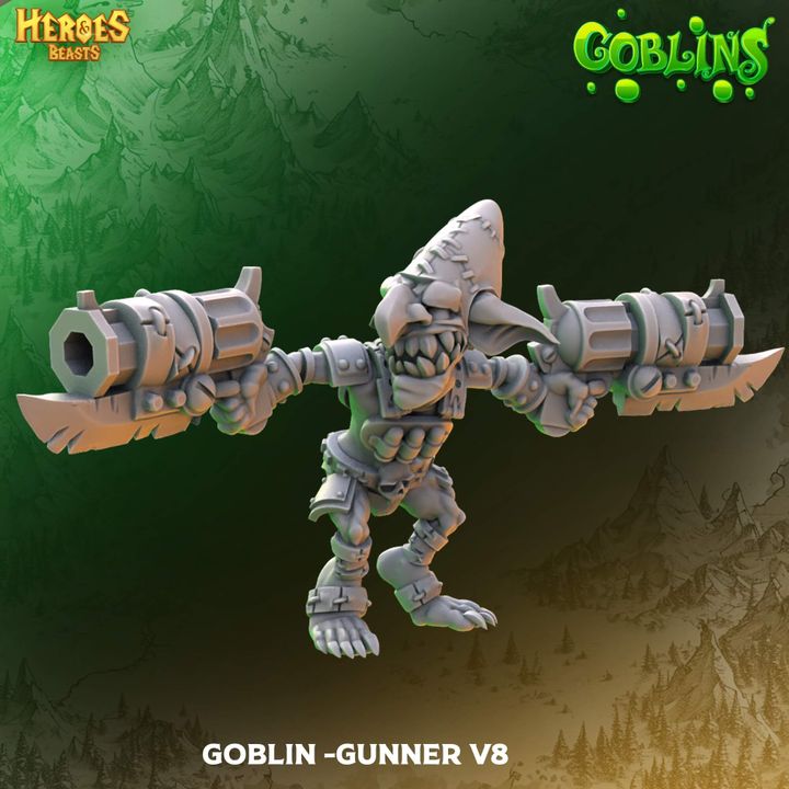 3D Printable goblin gunner v8 by Heroes and Beasts