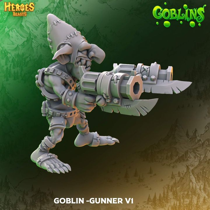 3D Printable goblin gunner v1 by Heroes and Beasts