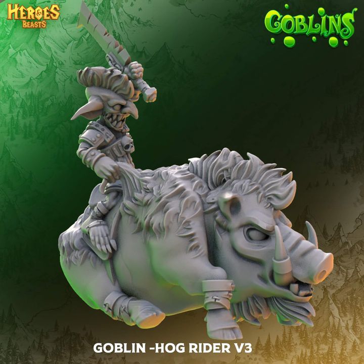 3D Printable goblin hog rider v3 by Heroes and Beasts