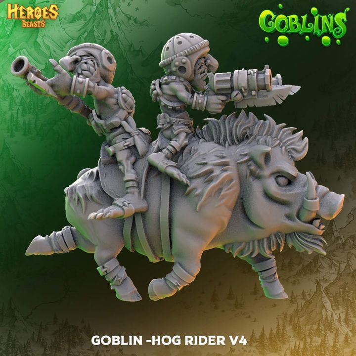 3D Printable goblin hog rider v4 by Heroes and Beasts