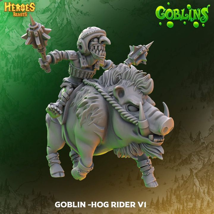 3D Printable goblin hog rider v1 by Heroes and Beasts