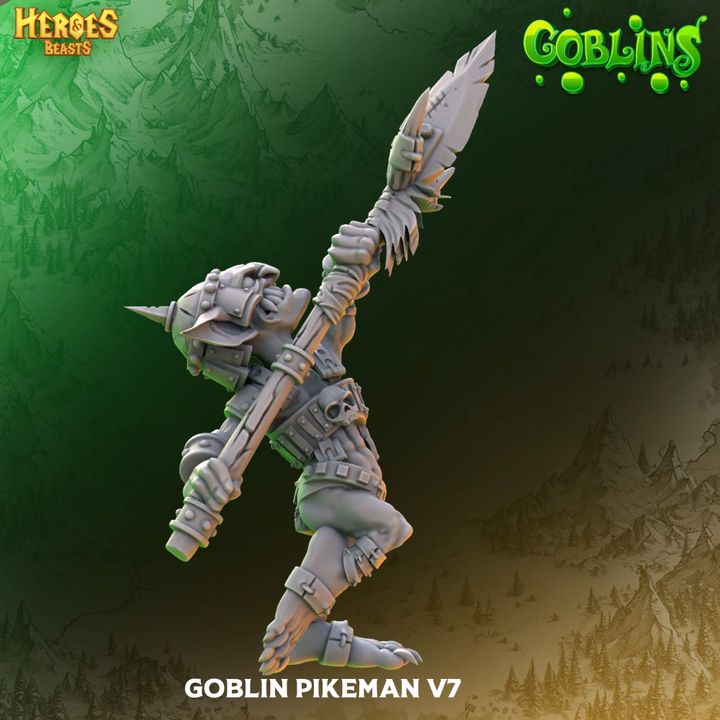 3D Printable goblin pikeman v7 by Heroes and Beasts