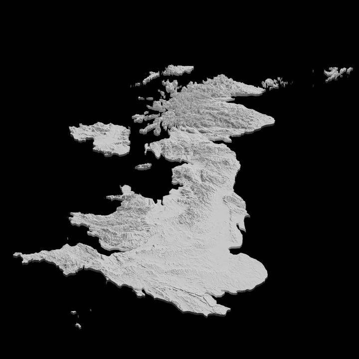 3D Printable United Kingdom Topographic Map - 3D Terrain Elevation ...