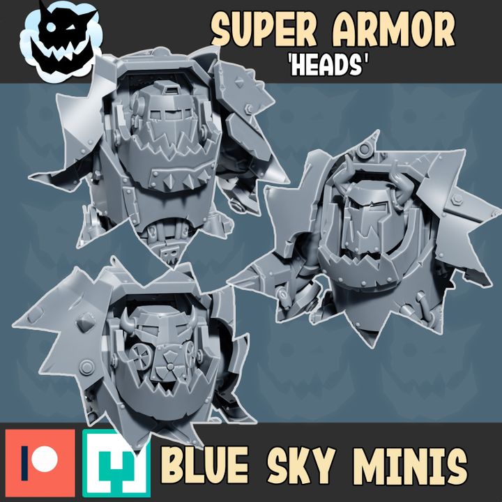 3D Printable Super Armor Heads by Blue Sky Minis