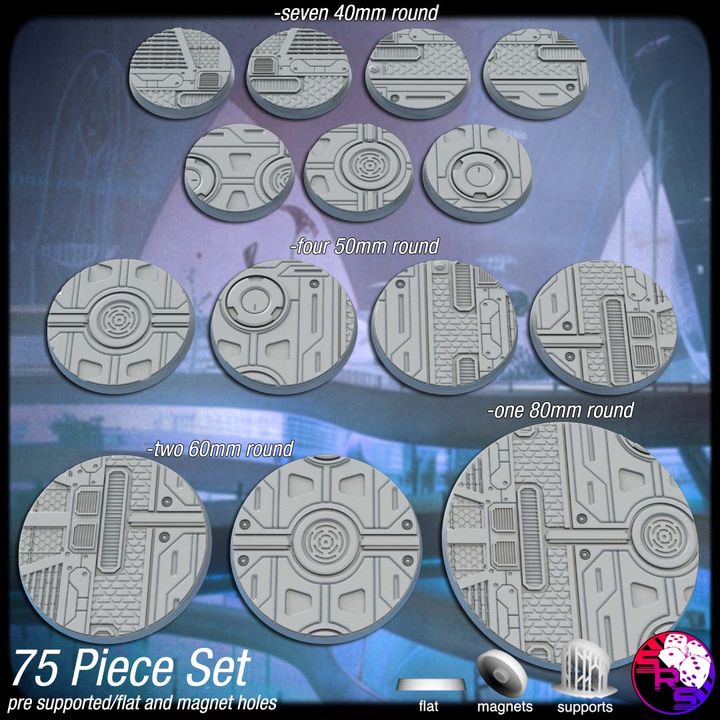 3D Printable Futuristic Bases (Standard Sizes) by Sync Ratio Systems