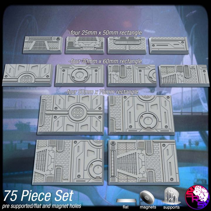3D Printable Futuristic Bases (Standard Sizes) by Sync Ratio Systems