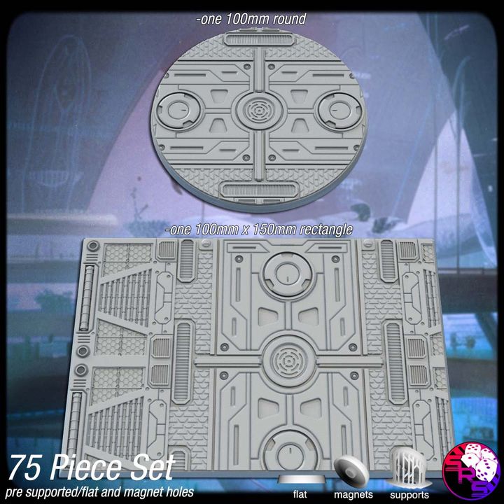 3D Printable Futuristic Bases (Standard Sizes) by Sync Ratio Systems