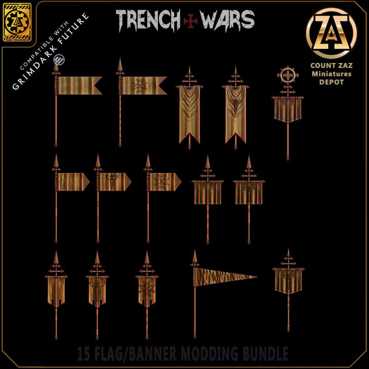 3D Printable TRENCH WARS - 15 Banners and Flags Pack by Adam Rodgers