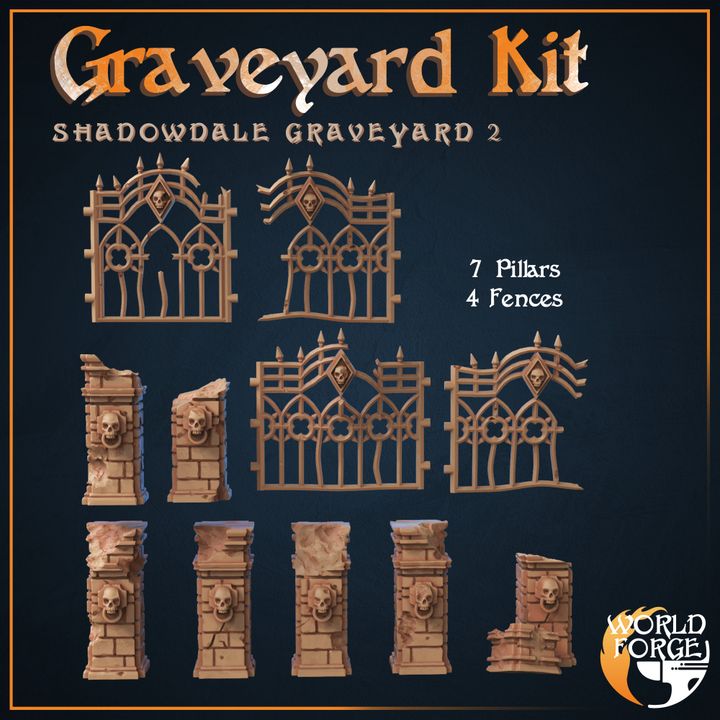 3D Printable Damaged Graveyard Kit by World Forge Miniatures