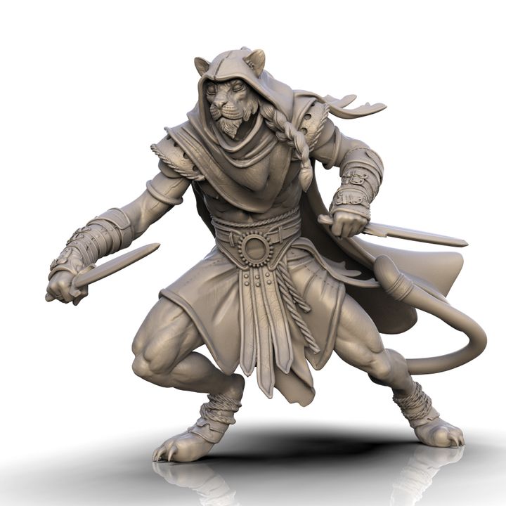 3D Printable Nox Blackmane 28mm|75mm Catfolk Rogue (pre-supported) by ...