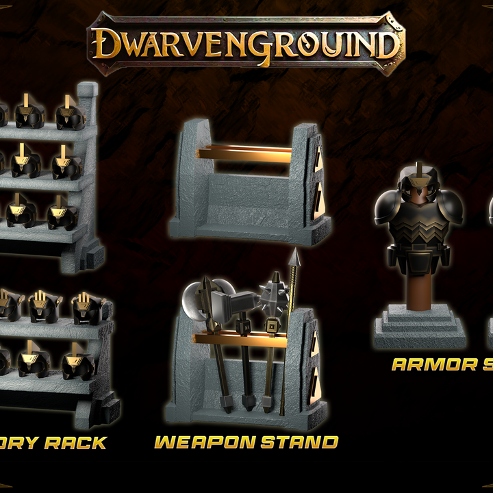 3D Printable Dwarvenground - Weapons, shields and armor racks by Sage ...