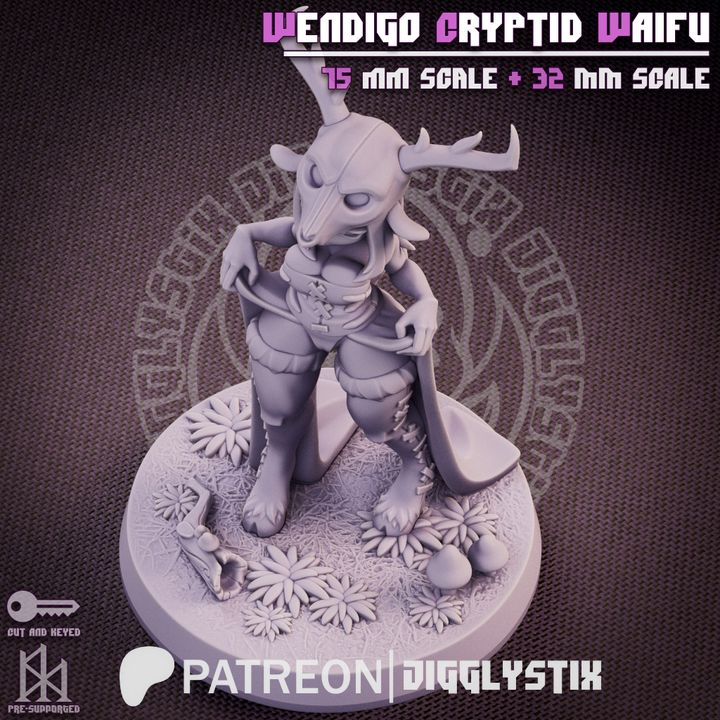 3D Printable Wendigo Cryptid Waifu by Jigglystix