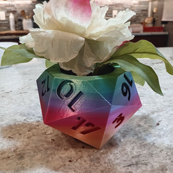 3D Printable D 20 plant pot - 20 sided dice plant pot by tim