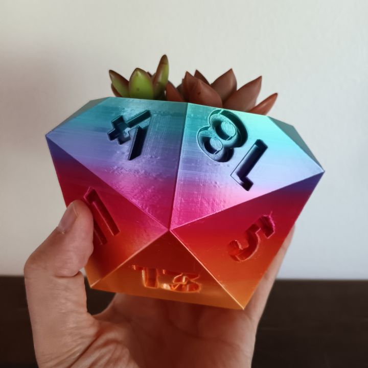 3D Printable D 20 plant pot - 20 sided dice plant pot by tim