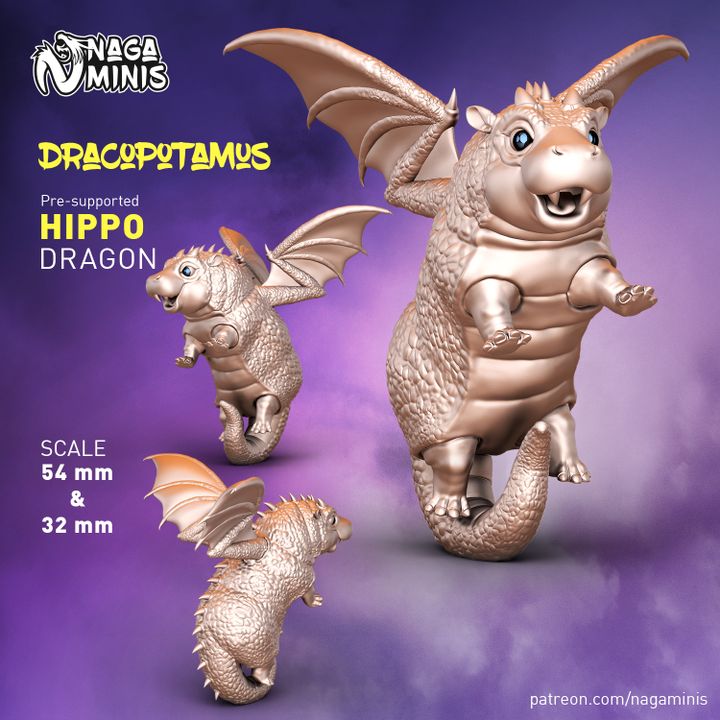 3D Printable (Pre-supported) Hippo Dragon by Naga Minis
