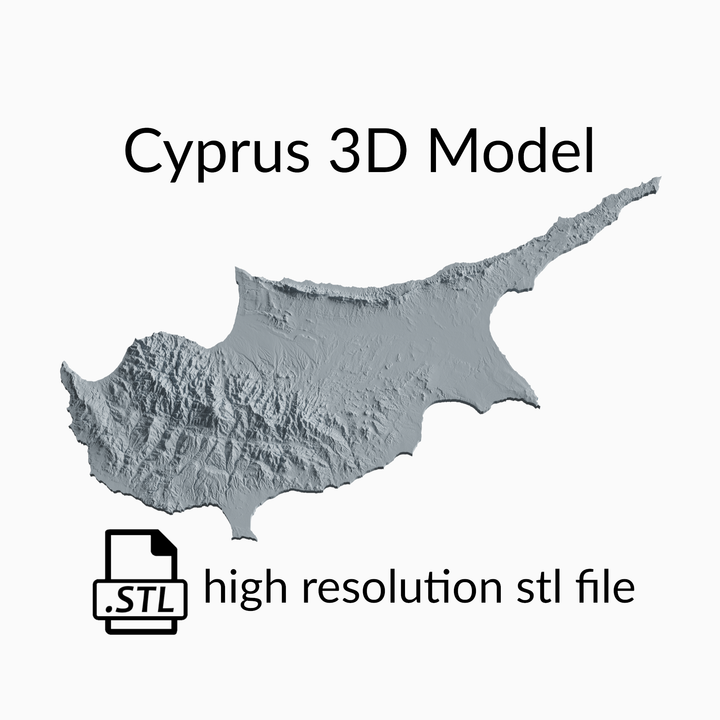 3D Printable Cyprus Country Topographic Map - 3D Terrain Elevation - Relief Map - Topography of ...