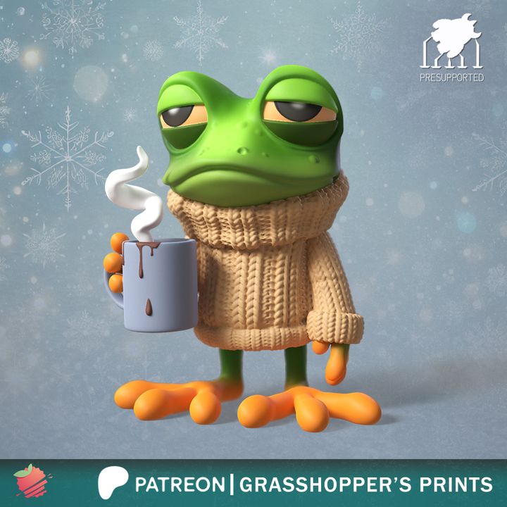 3D Printable Cozy Frog aka Frog in Sweater by Grass Hopper
