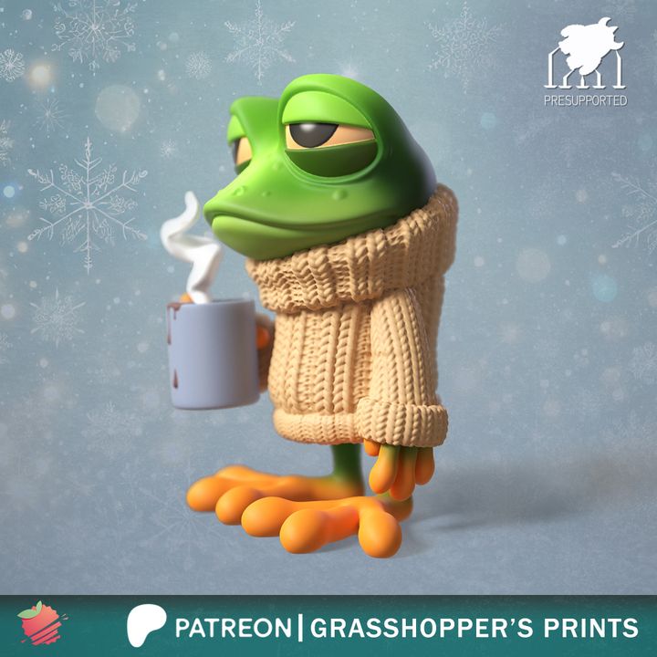 3D Printable Cozy Frog aka Frog in Sweater by Grass Hopper