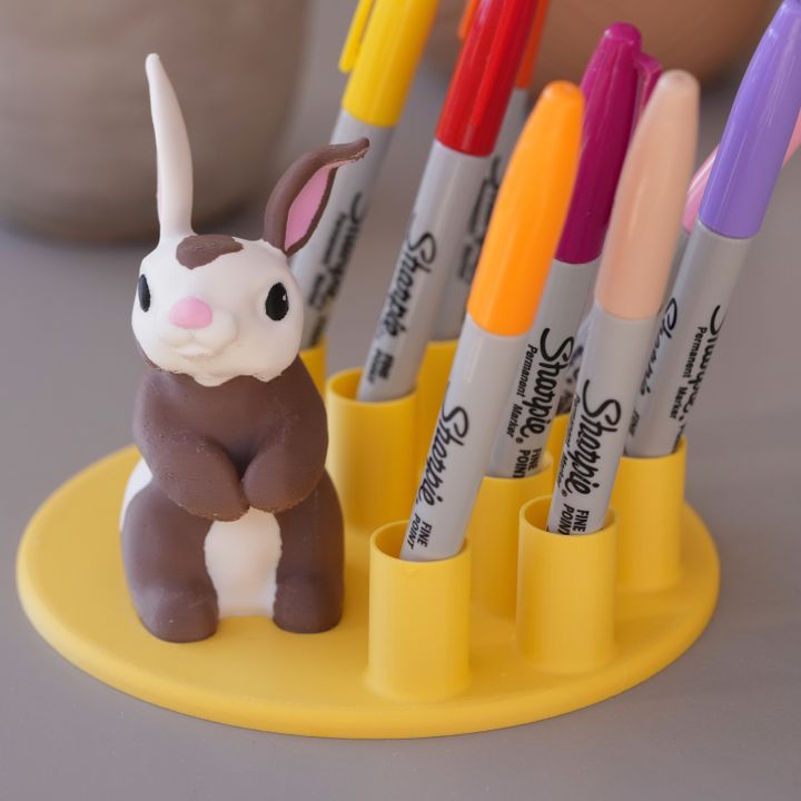 3D Printable Rabbit Sharpie holder by Philippe Barreaud