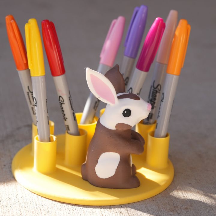 3D Printable Rabbit Sharpie holder by Philippe Barreaud