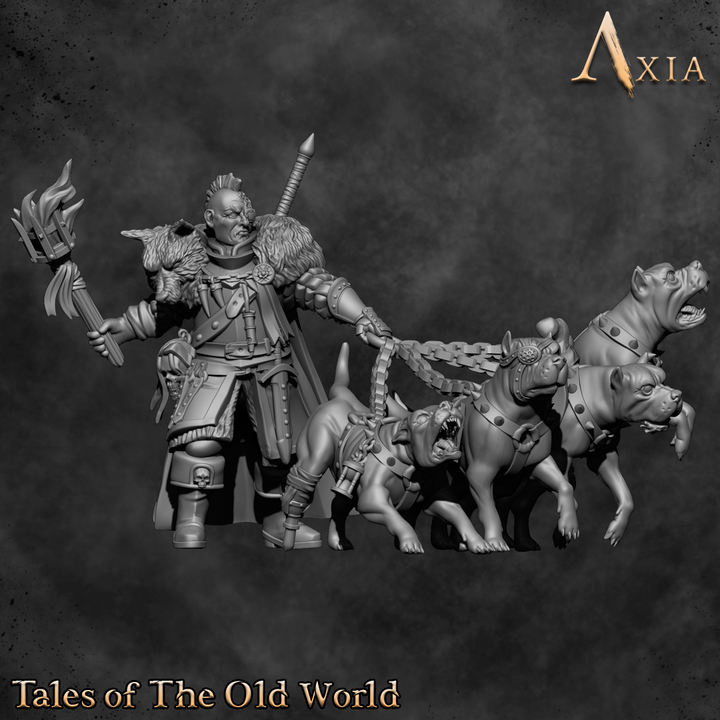 3D Printable NAX030 Dog Handler w/ Hounds by Axia - Tales of the Old World