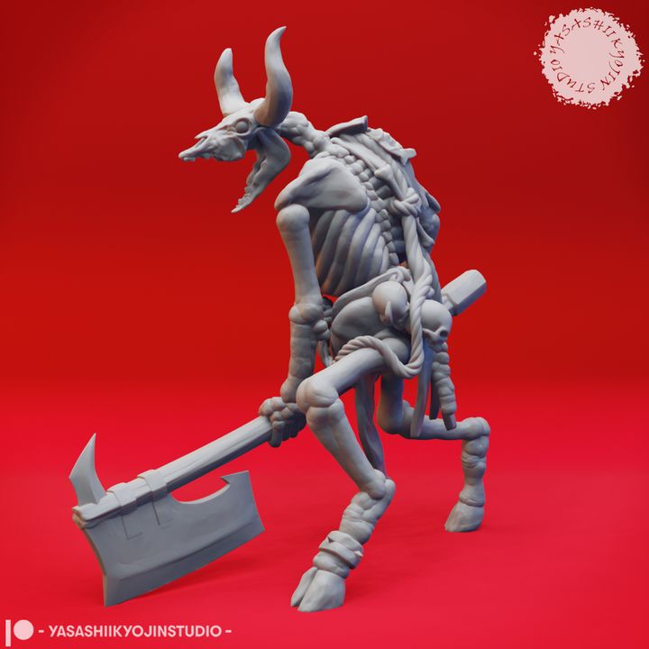 3D Printable Minotaur Skeleton - Tabletop Miniature (Pre-Supported) by Yasashii Kyojin Studio