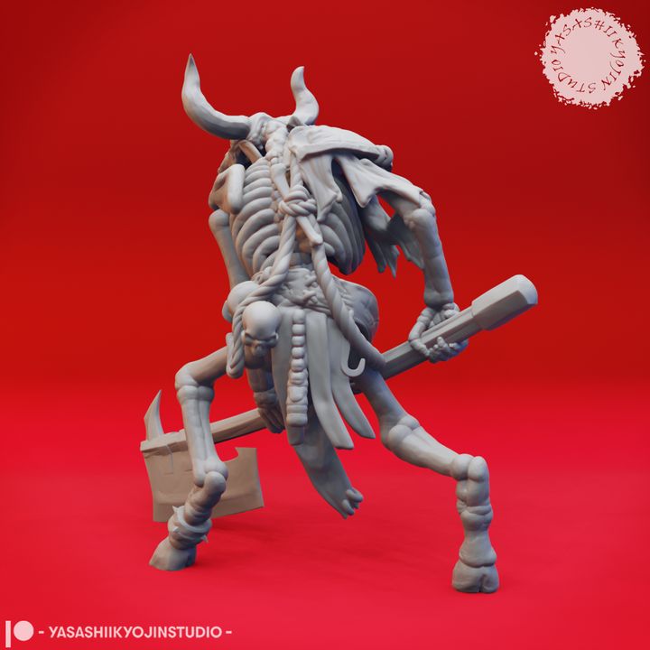 3D Printable Minotaur Skeleton - Tabletop Miniature (Pre-Supported) by Yasashii Kyojin Studio